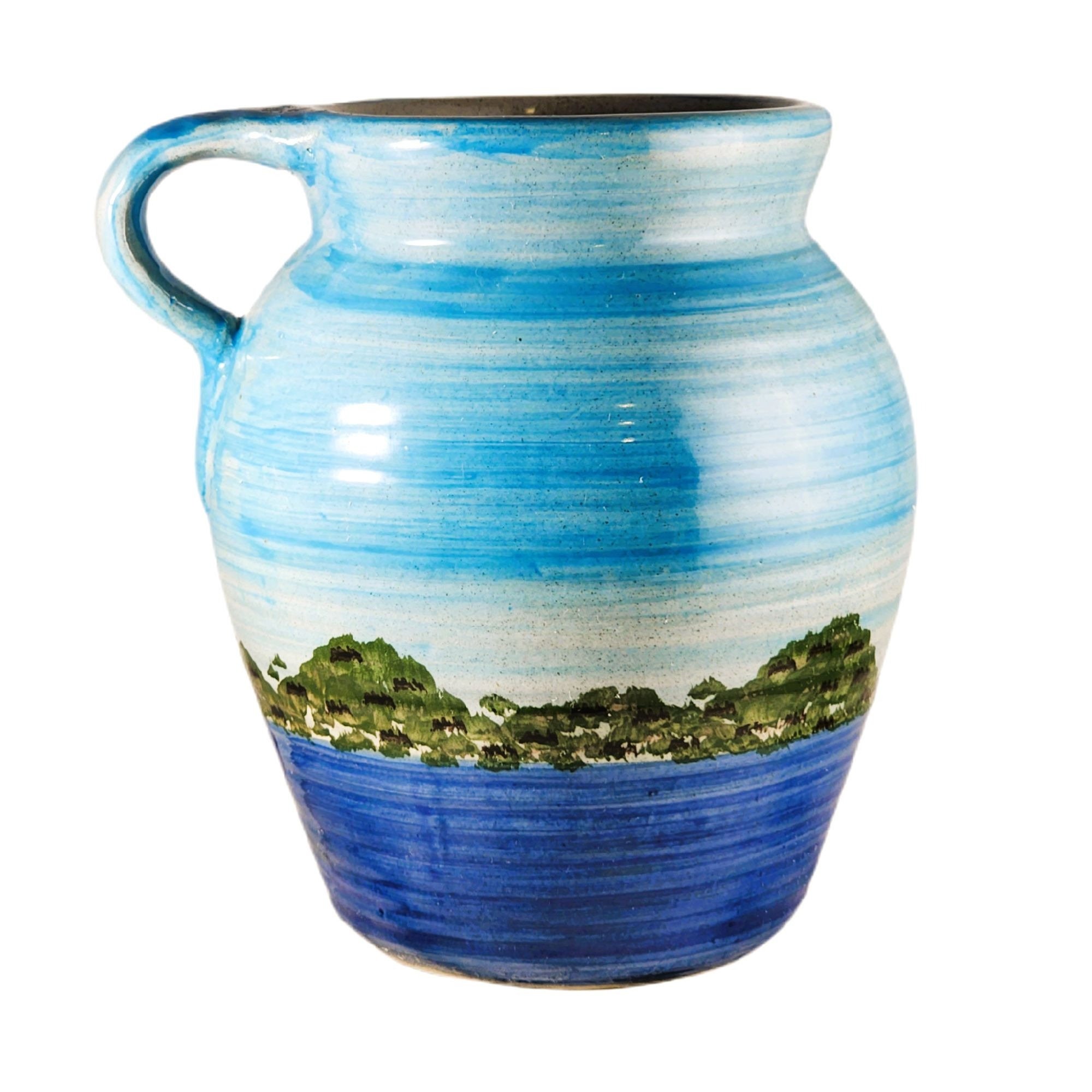 Nautical Themed Pitcher Jug Bean Pot Beach House Lighthouse WCL Pottery ...