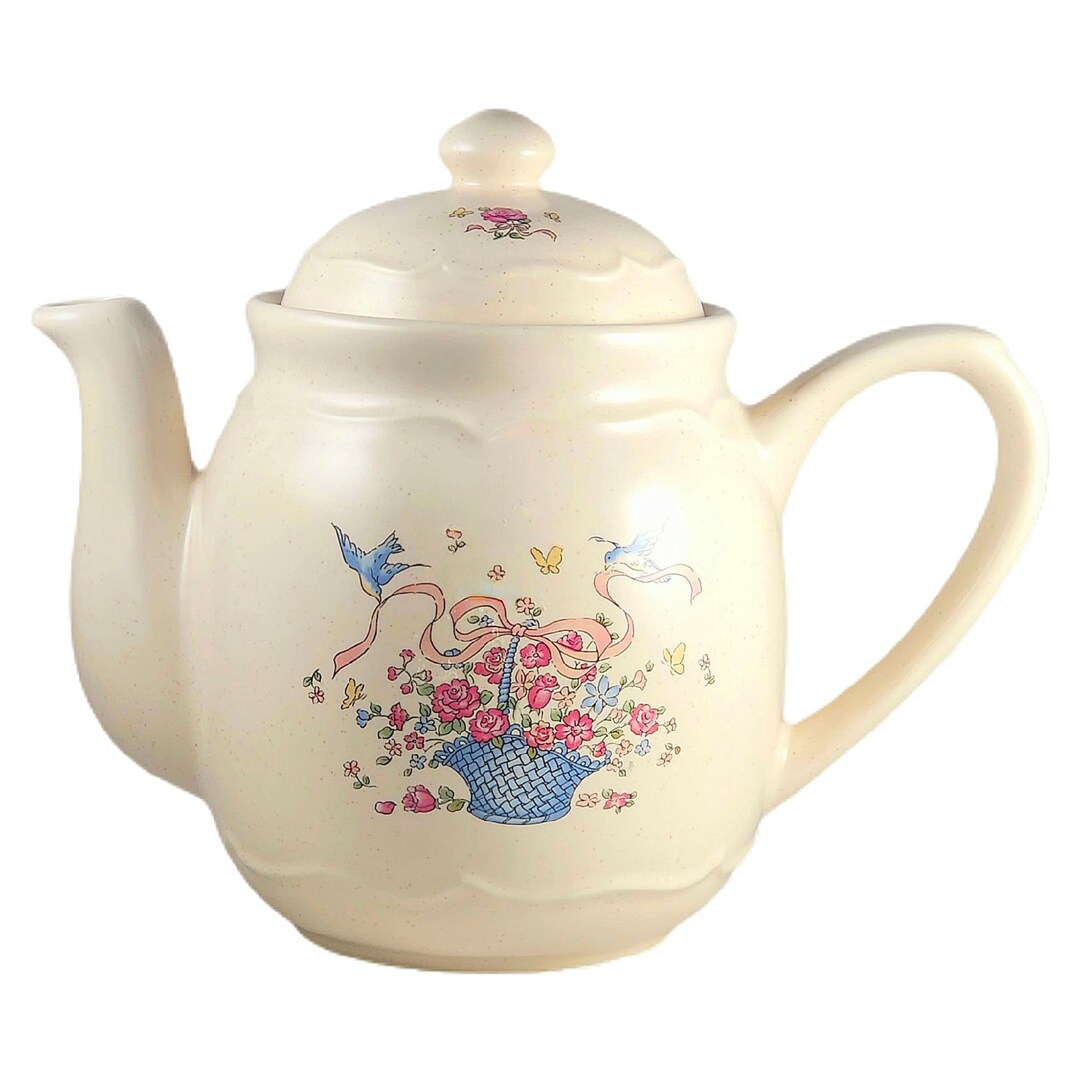 Vintage 80s 90s Bird Teapot Farmhouse Country Cottage French Garden ...