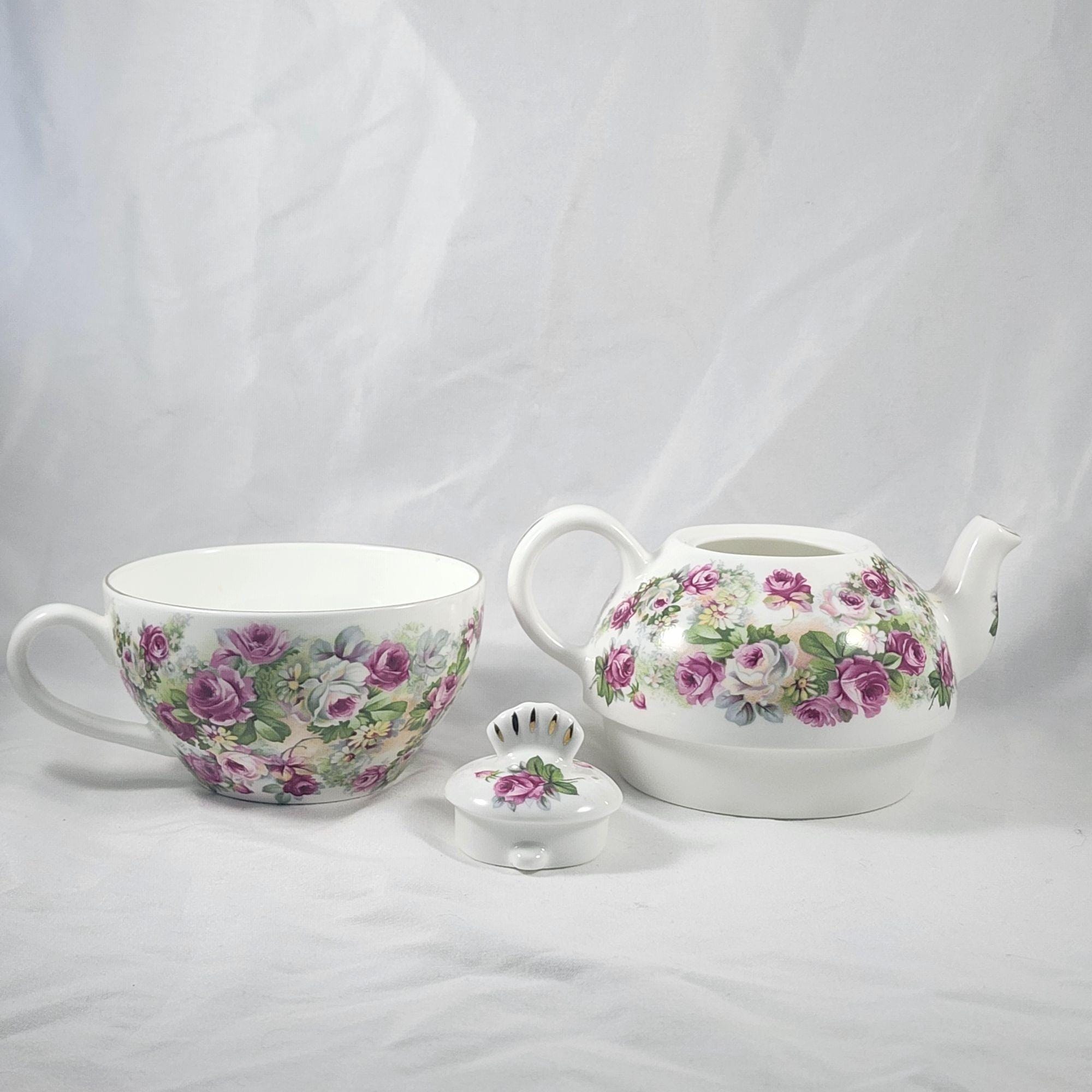 Vintage Crown Victorian Double Teapot Floral Rose Staffordshire Teacup ...