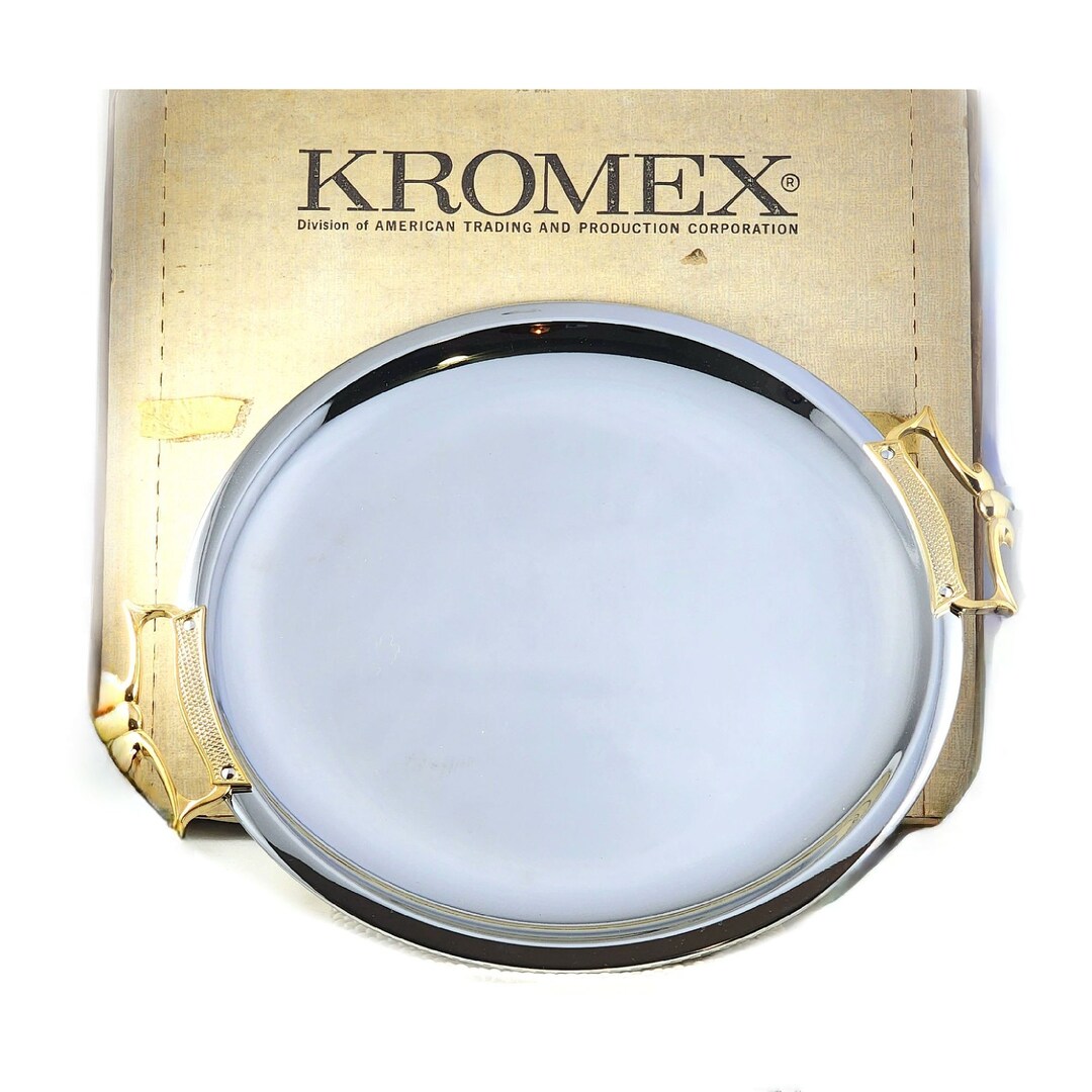 Vintage Kromex Silver Serving Tray Oval Party Platter Art Deco Brass ...
