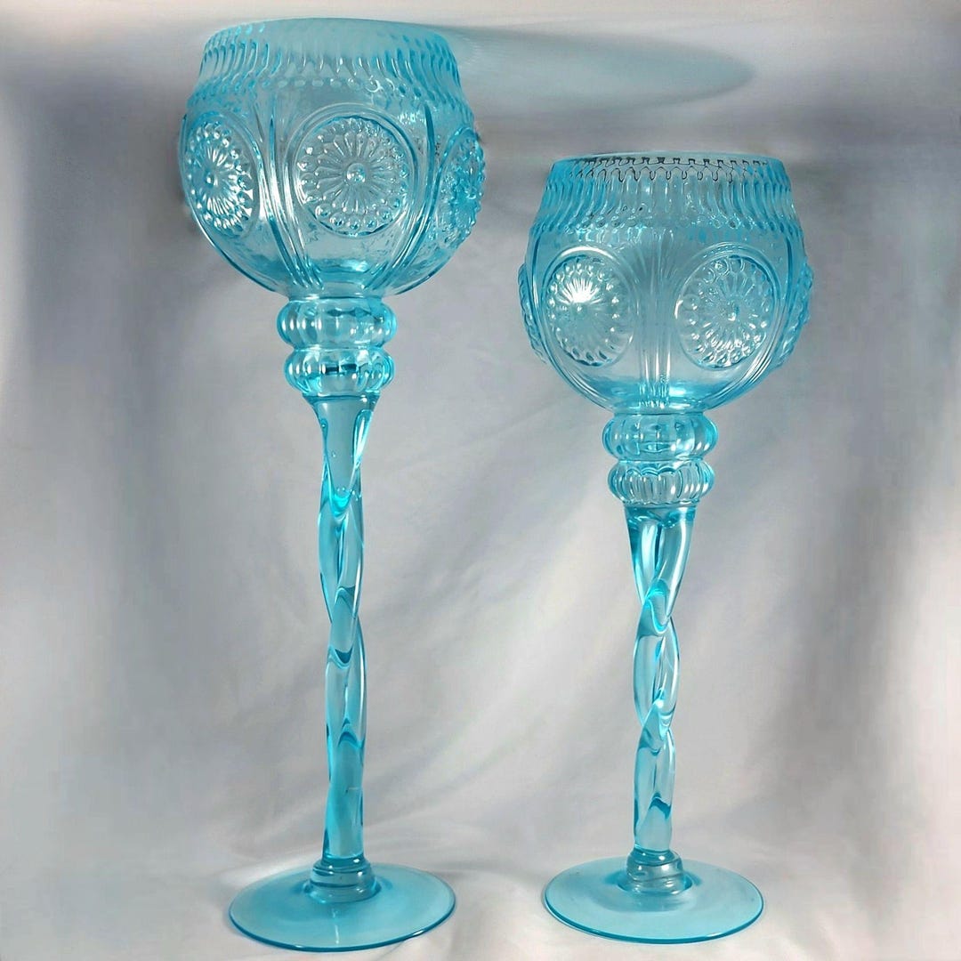 Vintage Italian Blue Depression Glass Vase Set Empoli Italy Adeline ...