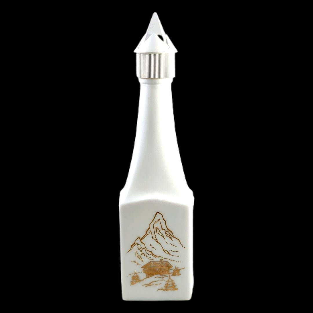 Milk Glass Liquor Bottle Decanter Vintage Mid Century Goldtone Swiss ...