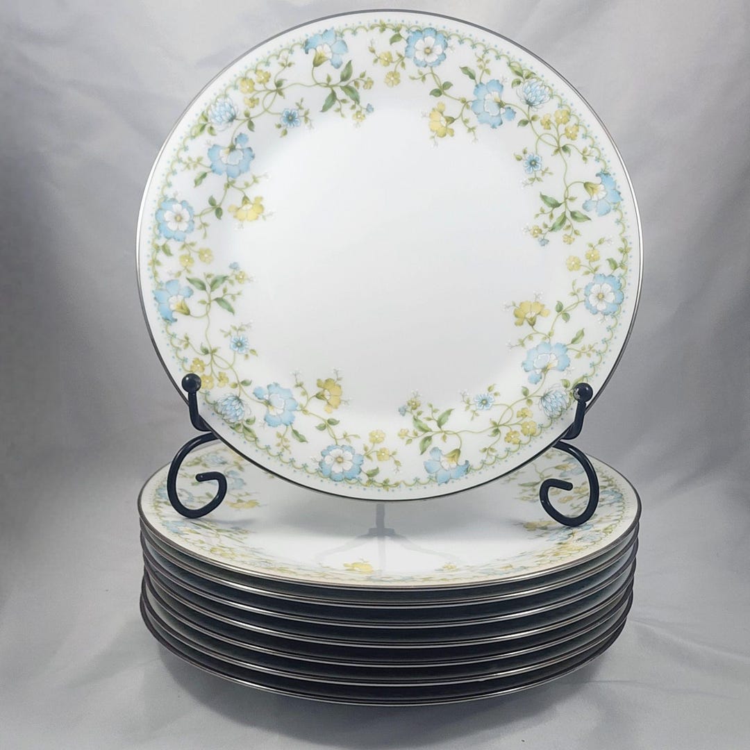 Vintage Noritake Flourish Salad Plate 8pc Set Blue Yellow Flowers Floral China - Etsy