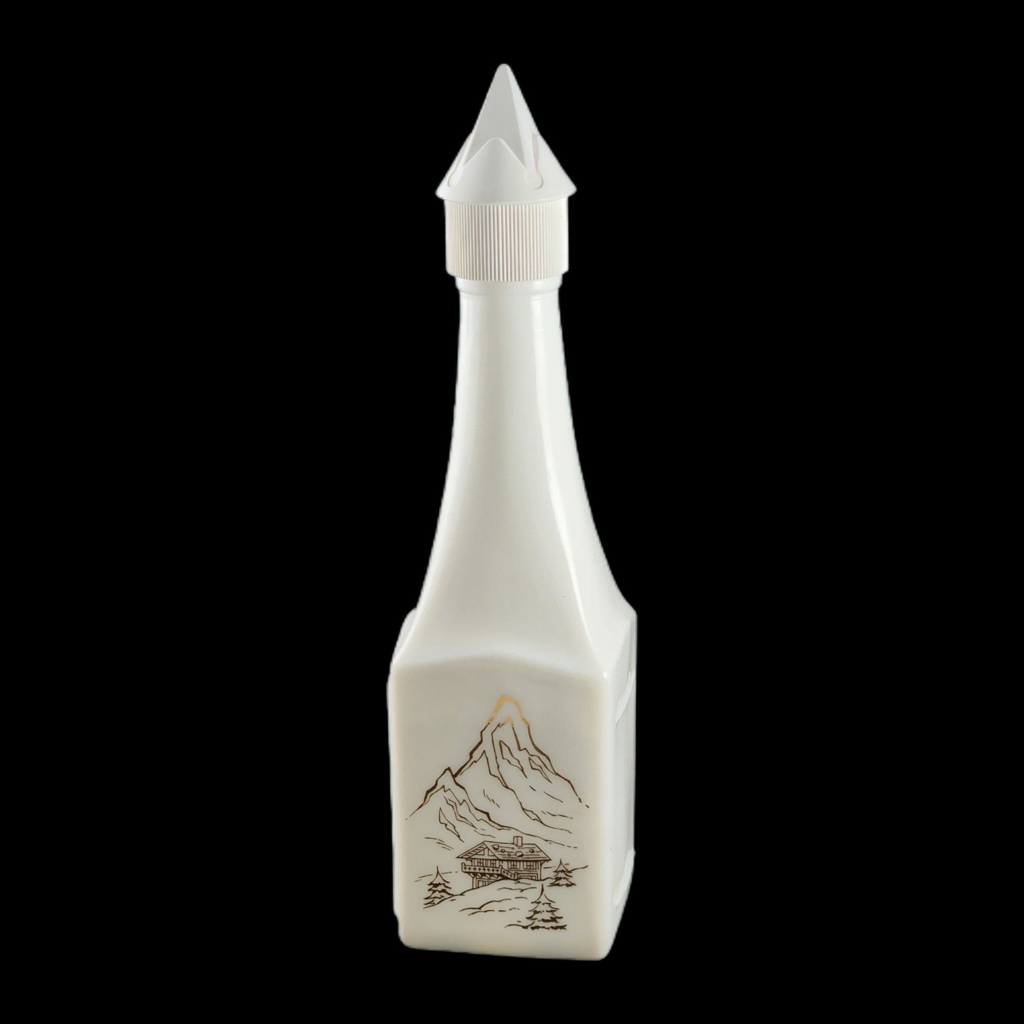 Milk Glass Liquor Bottle Decanter Vintage Mid Century Goldtone Swiss ...