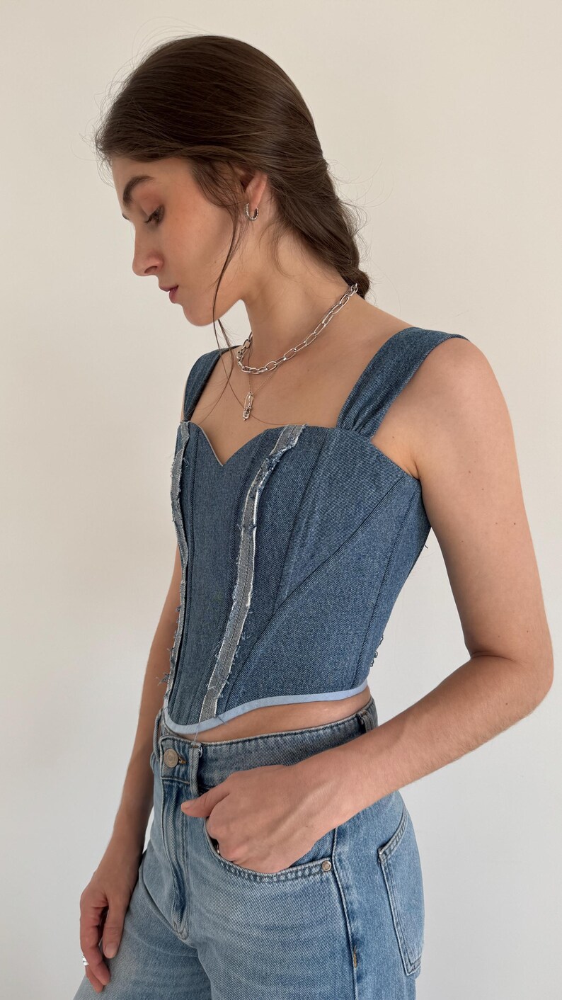 Upcycled Denim Corset Top, Vintage Jean Corset - Eco-friendly Fashion ...