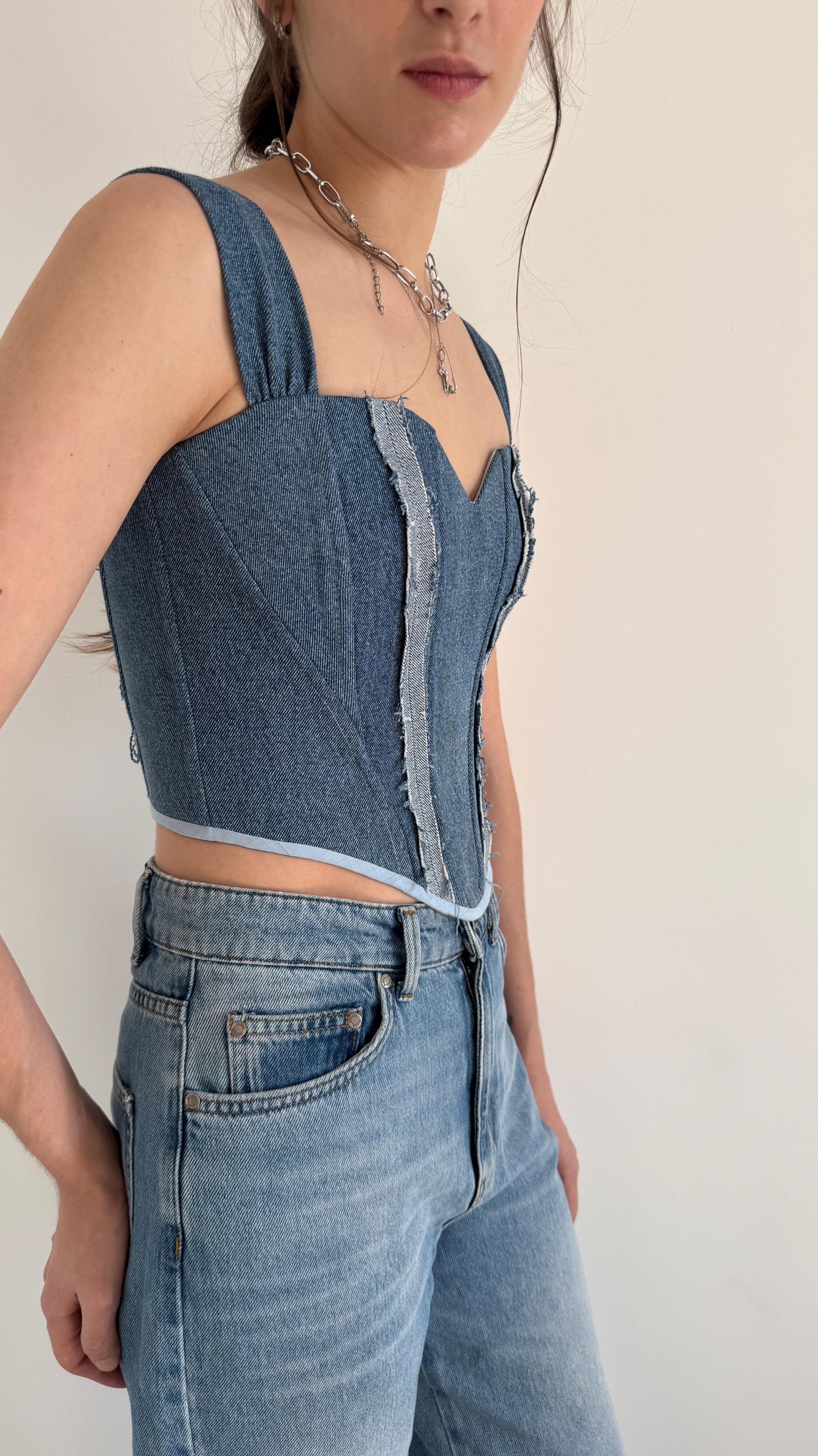 Upcycled Denim Corset Top, Vintage Jean Corset - Eco-friendly Fashion ...