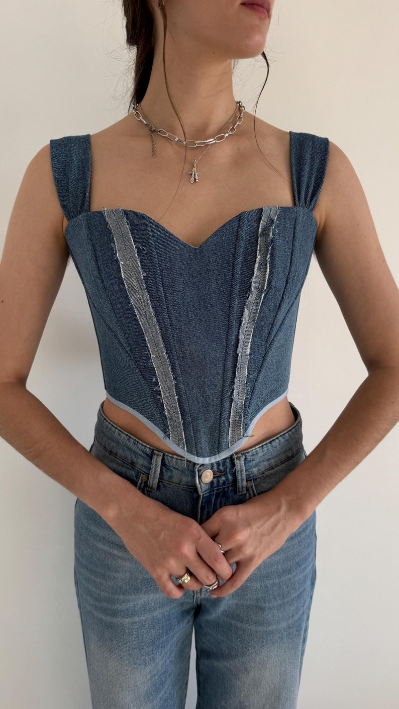 Upcycled Denim Corset Top, Vintage Jean Corset - Eco-friendly Fashion ...