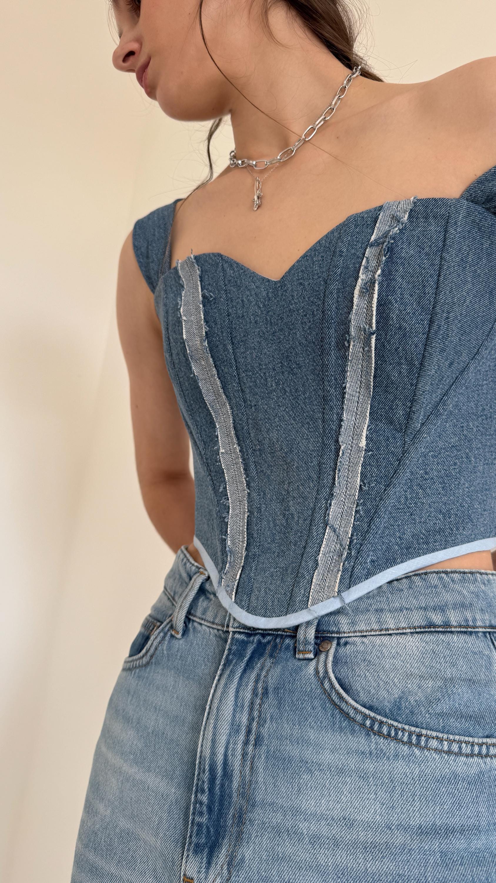 Upcycled Denim Corset Top, Vintage Jean Corset - Eco-friendly Fashion ...