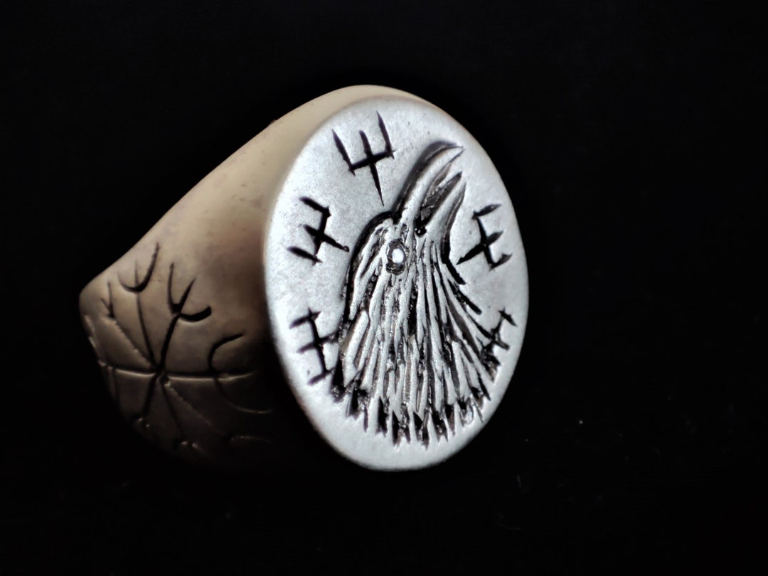925 Sterling Silver Raven Ring With Viking Compass and Odin's Mythical ...