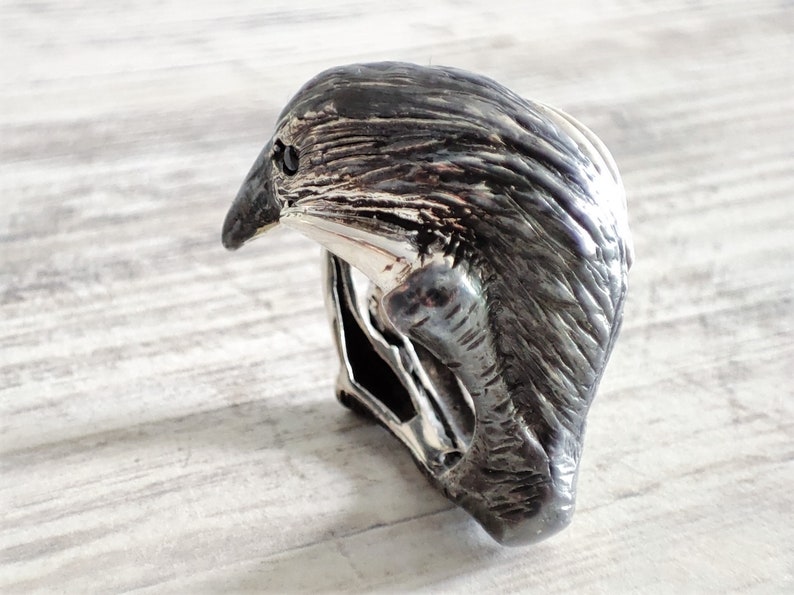 925 Sterling Silver Raven Ring: Occult Wildlife Ring for Man and Women ...