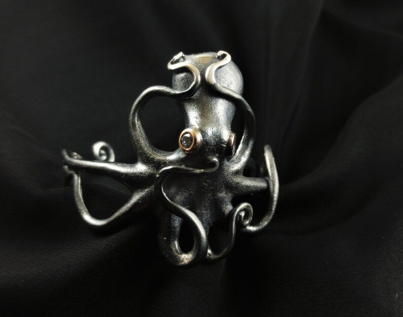 Handcrafted Sterling Silver Octopus Bracelet: Adjustable Nautical Wrist ...