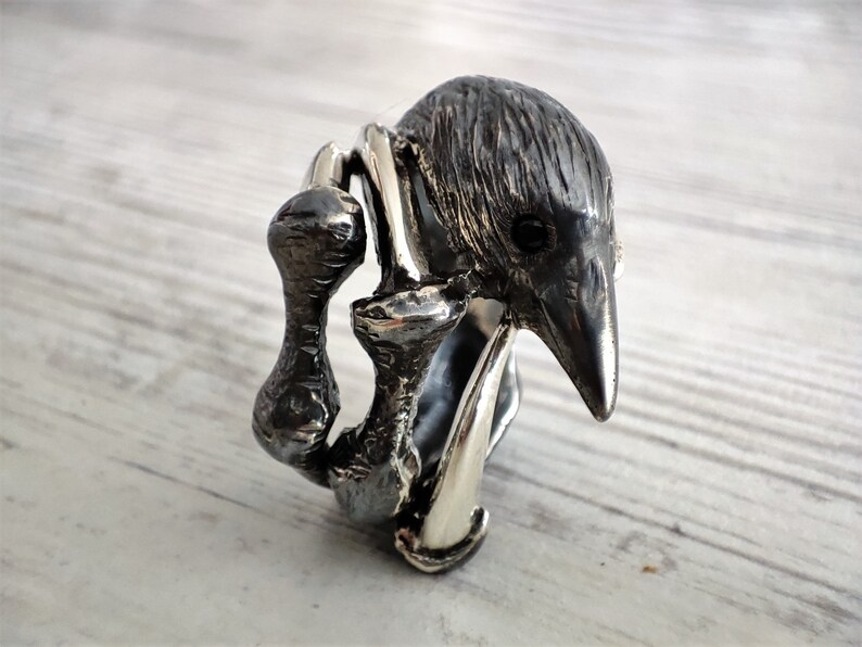 925 Sterling Silver Raven Ring: Occult Wildlife Ring for Man and Women ...