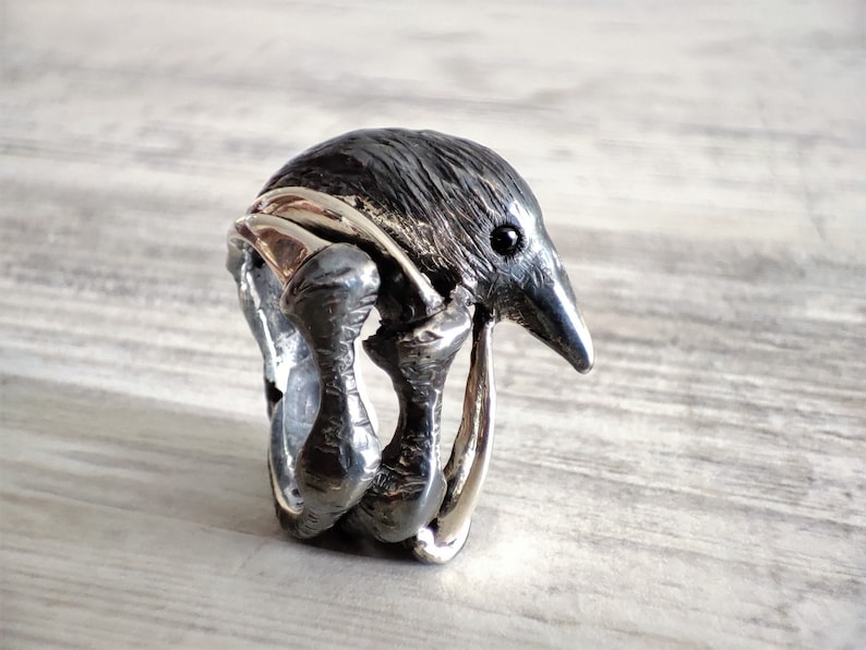 925 Sterling Silver Raven Ring: Occult Wildlife Ring for Man and Women ...