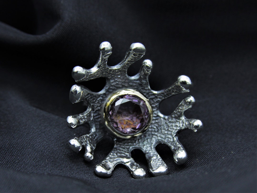 Chunky Fantasy Art Ring, Artisan Silver Contemporary Ring With Gemstone, Large Custom Statement ...