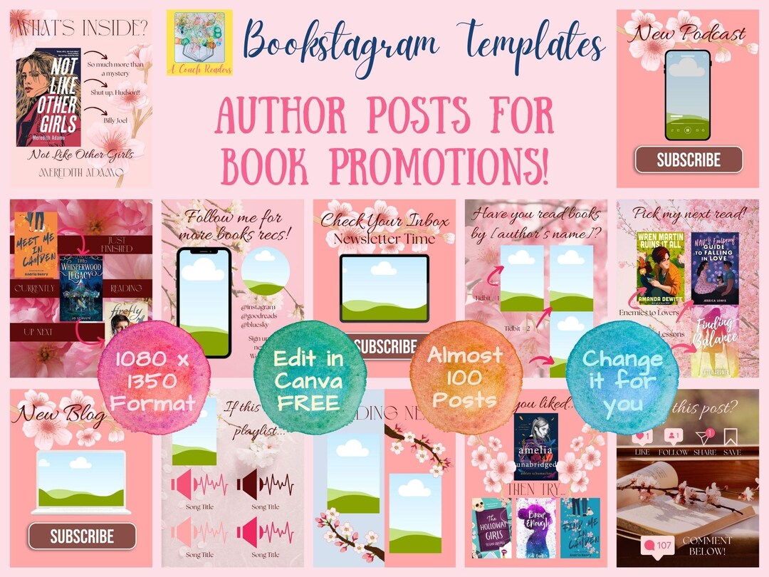Social Media Canva Template for AUTHORS: Cherry Blossom IG Posts (CANVA ...