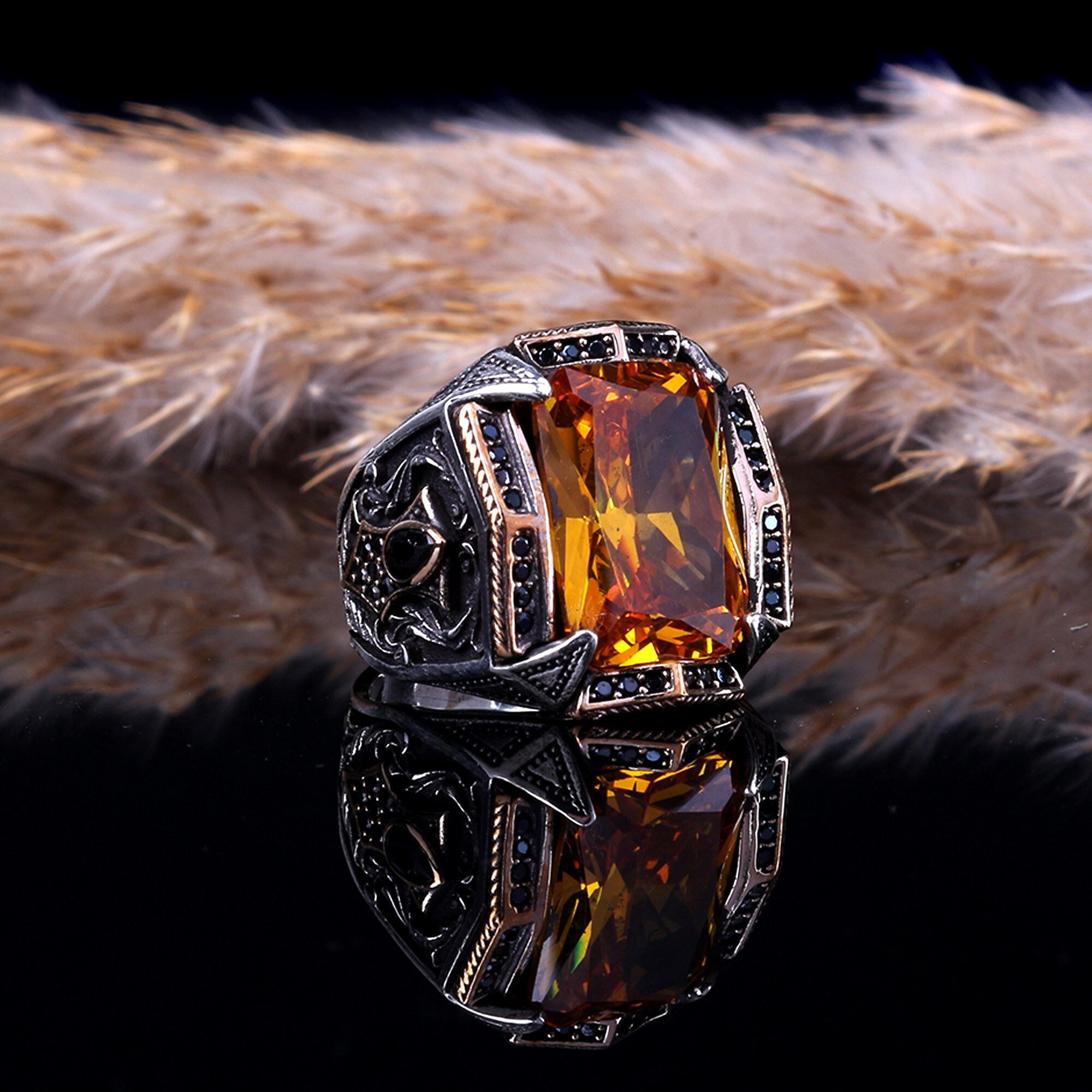 Citrine Men Ring Silver Men Ring Gemstone Men Ring 925 - Etsy