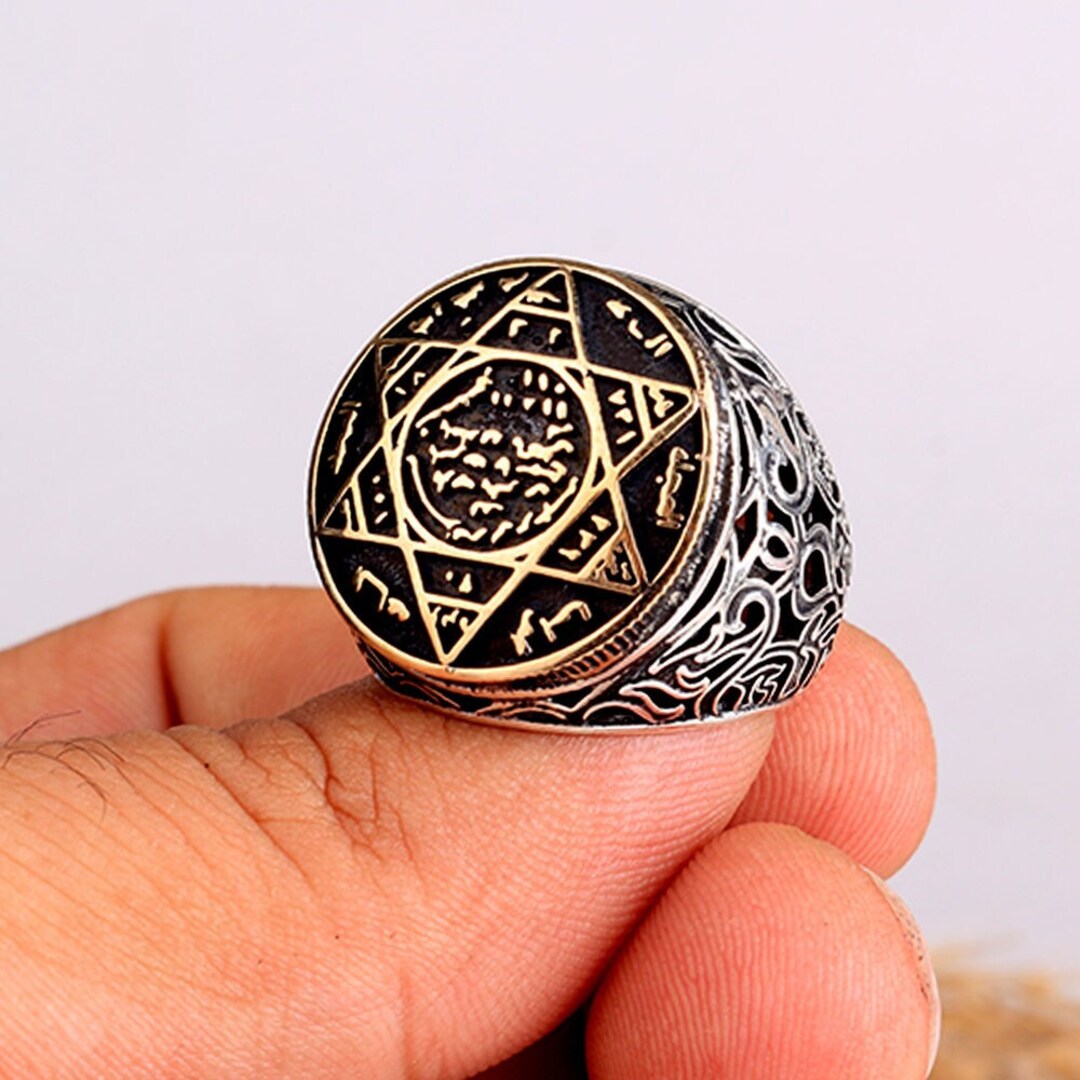 Seal of Solomon Men's Ring, King Solomon Silver Ring, Handmade Islamic ...
