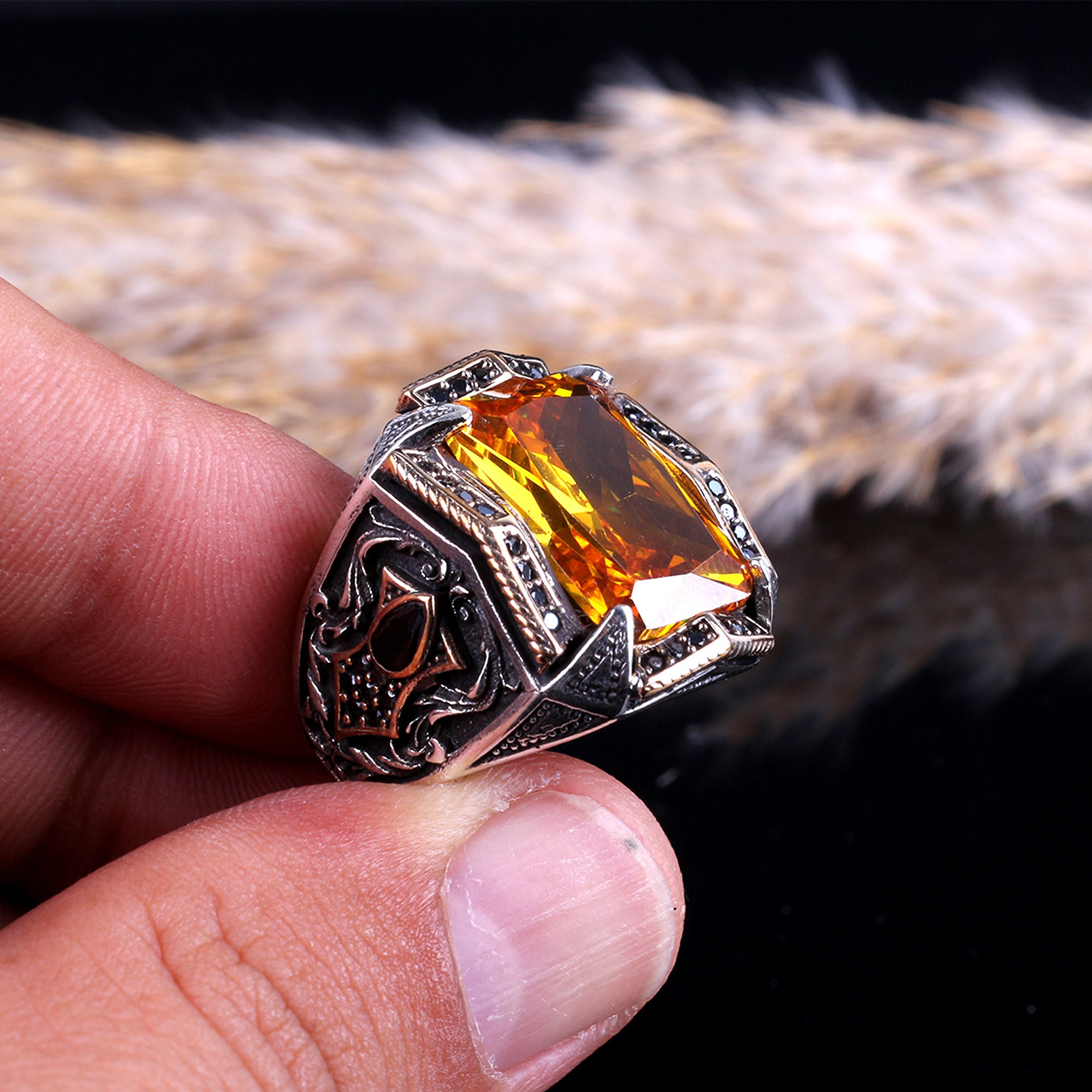 Citrine Men Ring Silver Men Ring Gemstone Men Ring 925 - Etsy
