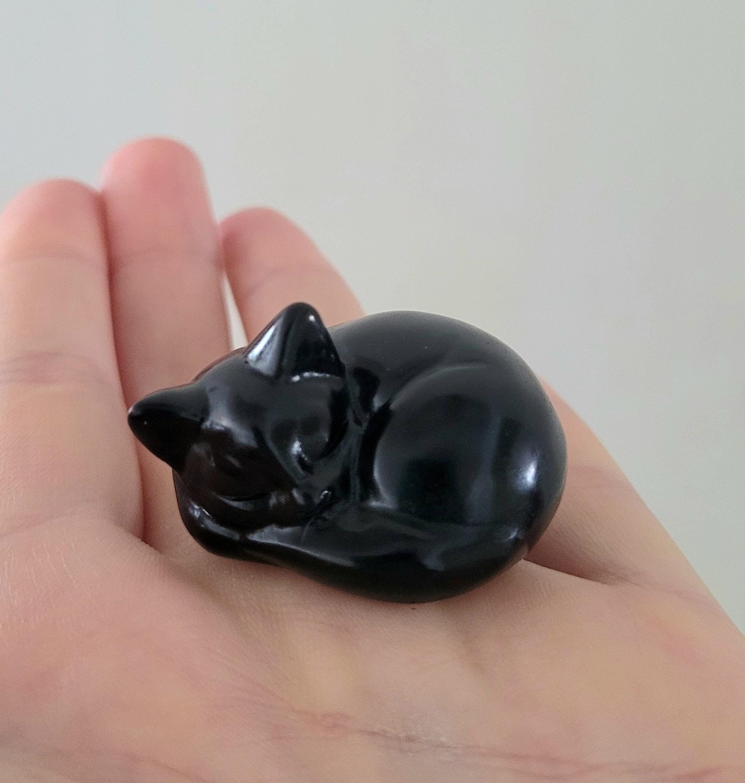 Obsidian Cat Sleeping Black Cat Gift for Cat Lover or Owner Wiccan ...