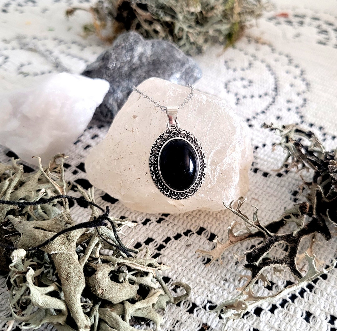 Witchs Mirror Necklace Hexenspiegel Black Pendant Necklace Protection From Evil Silver Coloured ...