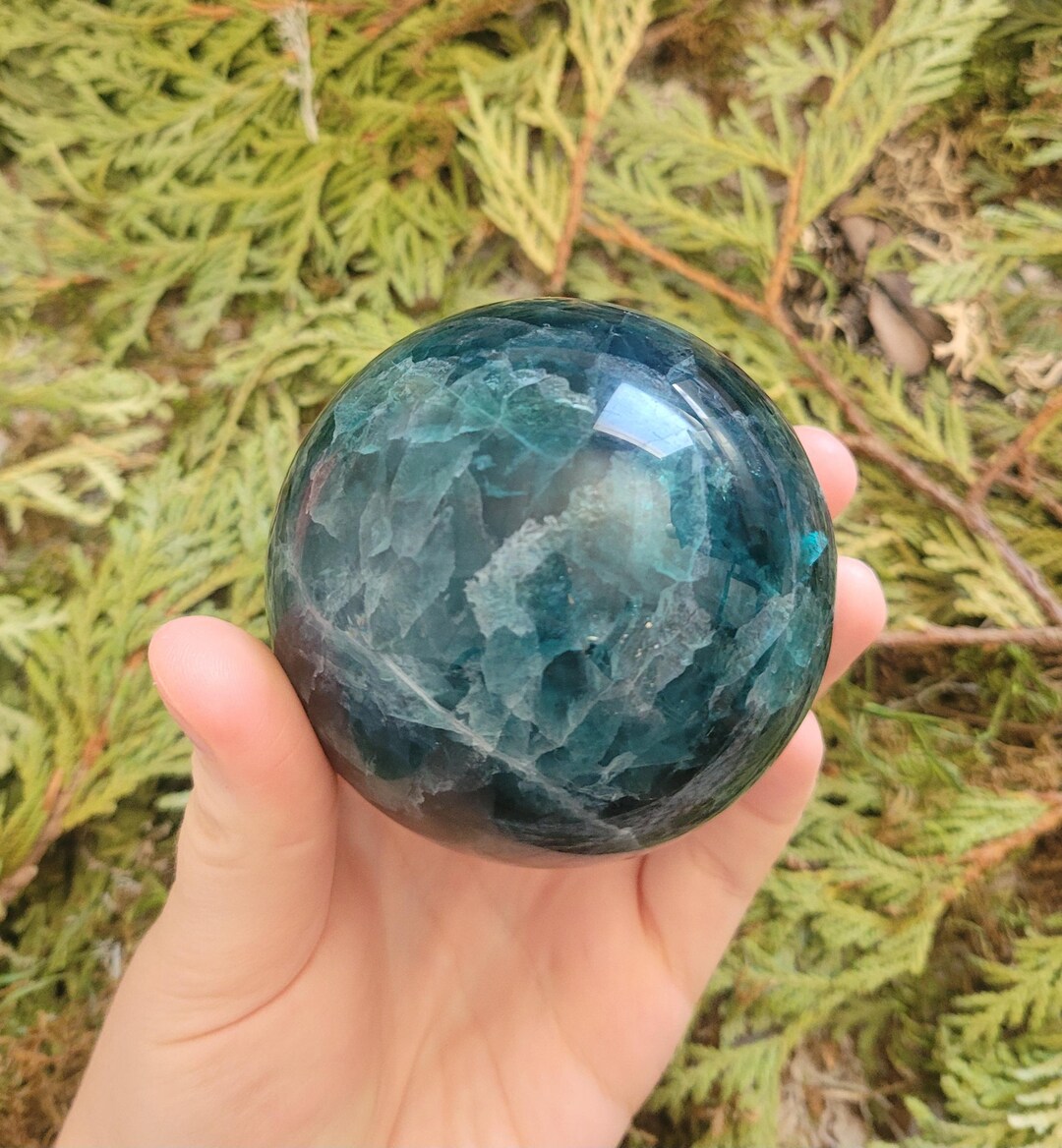 70mm+ Green Fluorite Sphere Stone Crystal, Dark Green Crystal,crystal ...
