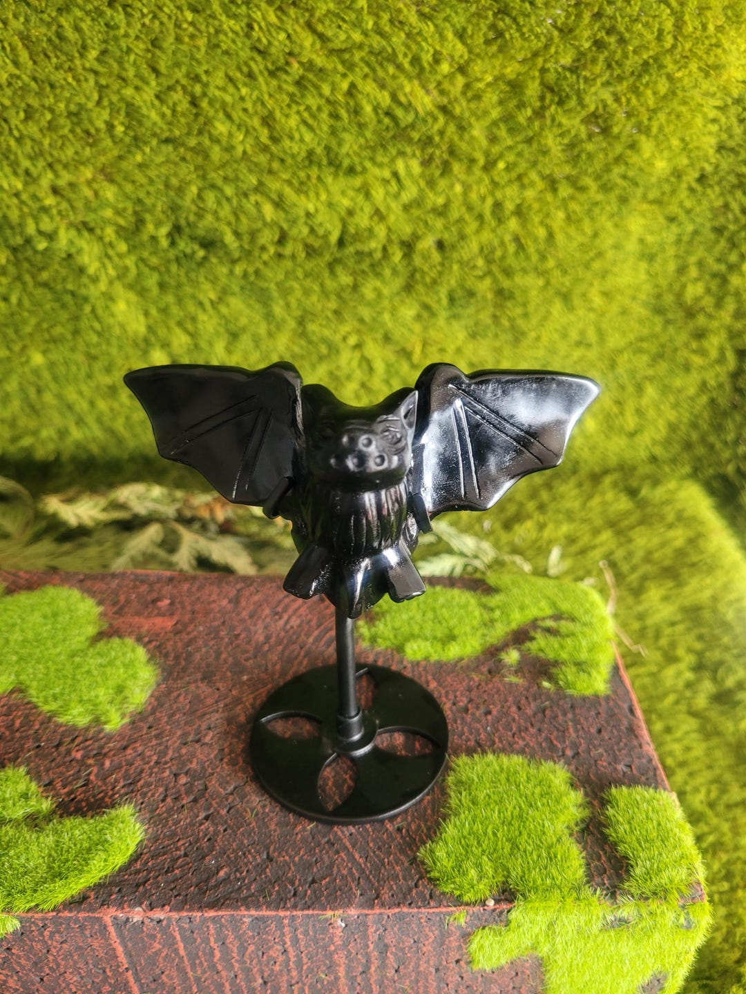 Obsidian Bat Carving on a Stand Samhain Halloween Gothic Goth Decor ...
