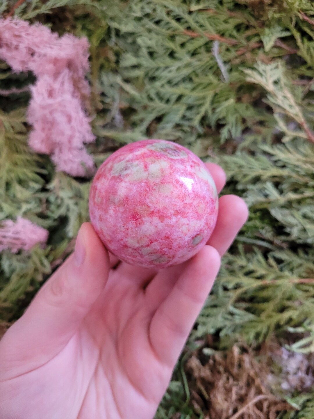 Pink Thulite Crystal Sphere Polished Thulite Crystal Gemstones Rosaline ...
