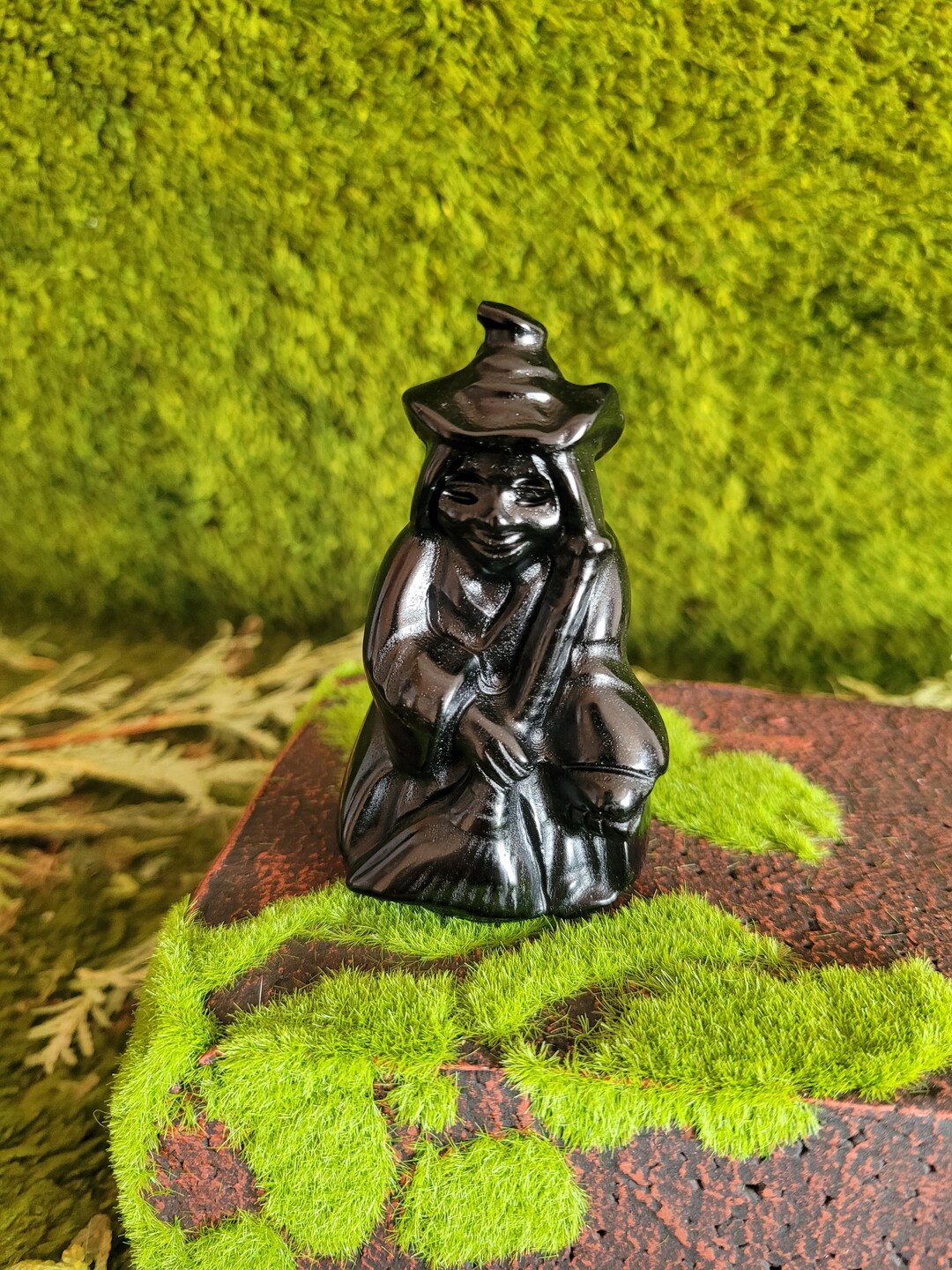 Black Obsidian Witch Carving Large Carving Halloween Samhain Gift Goth ...