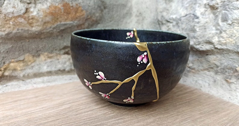 Kintsugi Bowl Hand Painted Flowers - Etsy