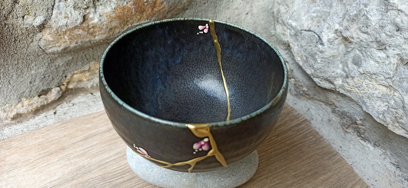 Kintsugi Bowl Hand Painted Flowers - Etsy