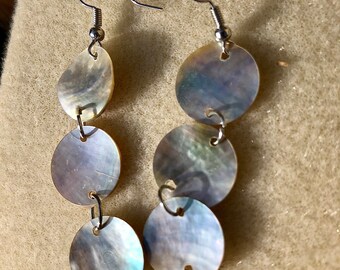 Triple Mussel Shell Earrings in Natural You Choose Ear Wires, Sterling ...