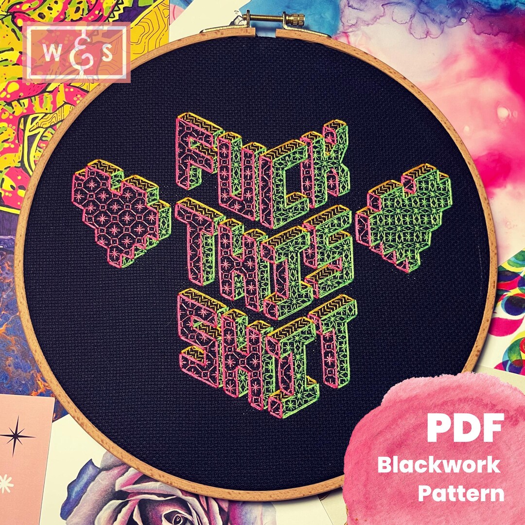 F This S - Isometric Lettering - A Modern (sweary) Blackwork Embroidery ...
