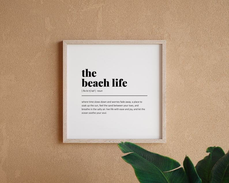 The Beach Life Definition Square Digital Art Prints Coastal Dictionary ...