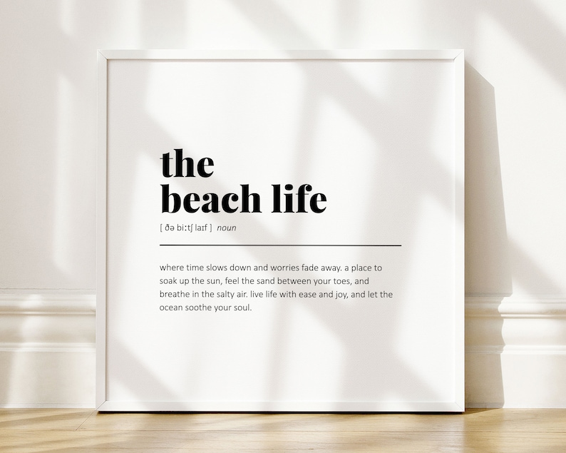 The Beach Life Definition Square Digital Art Prints Coastal Dictionary ...