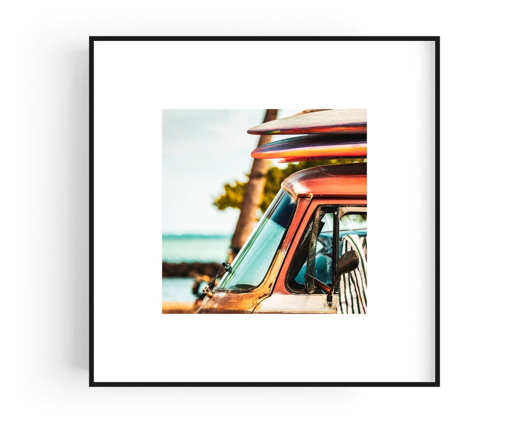 Vintage Bus Art Square Prints 1:1 Art Summer Vibes Art Coastal Wall Art ...