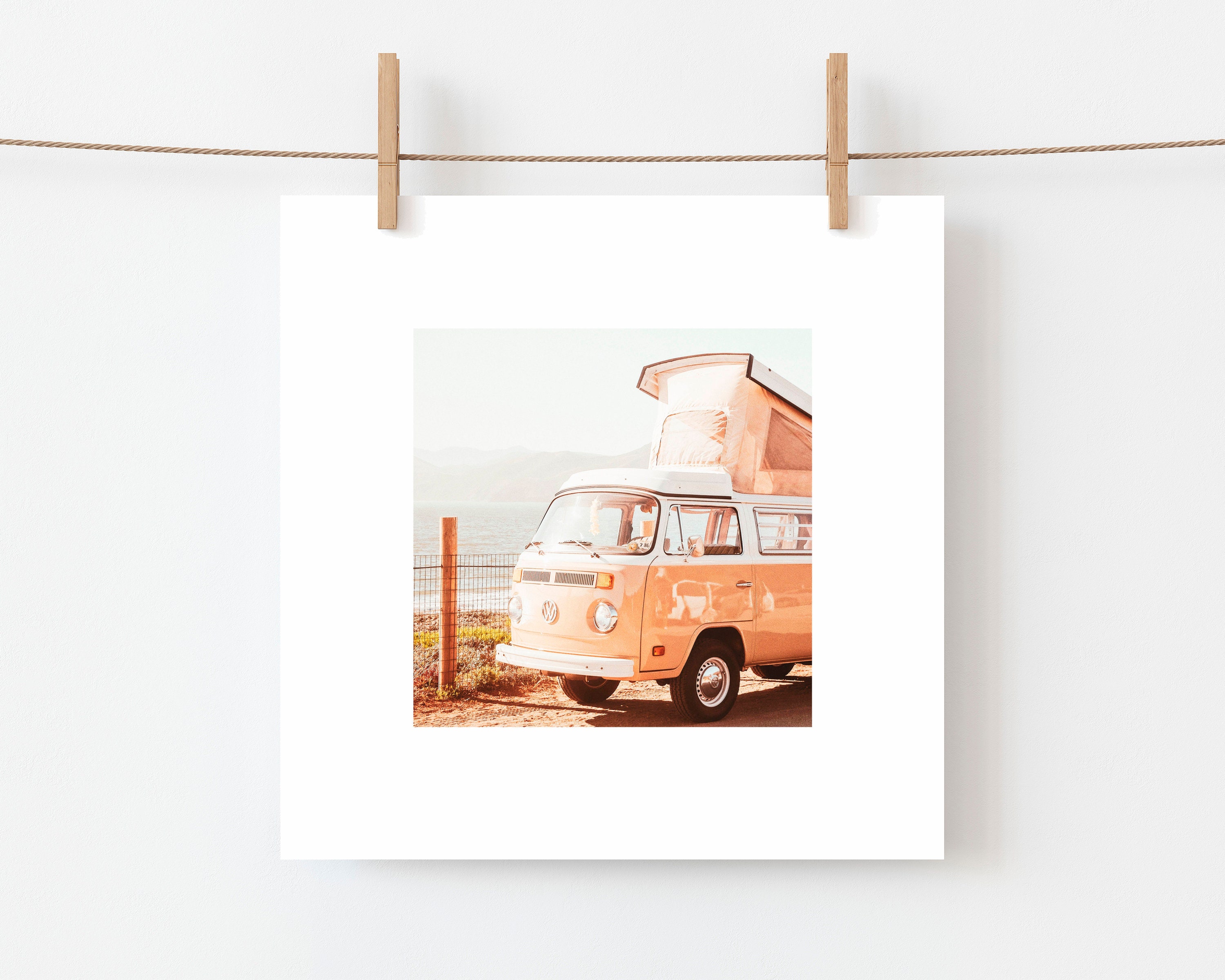 Vintage Bus Art Square Prints 1:1 Art Beachy VW Art Retro VW Prints ...