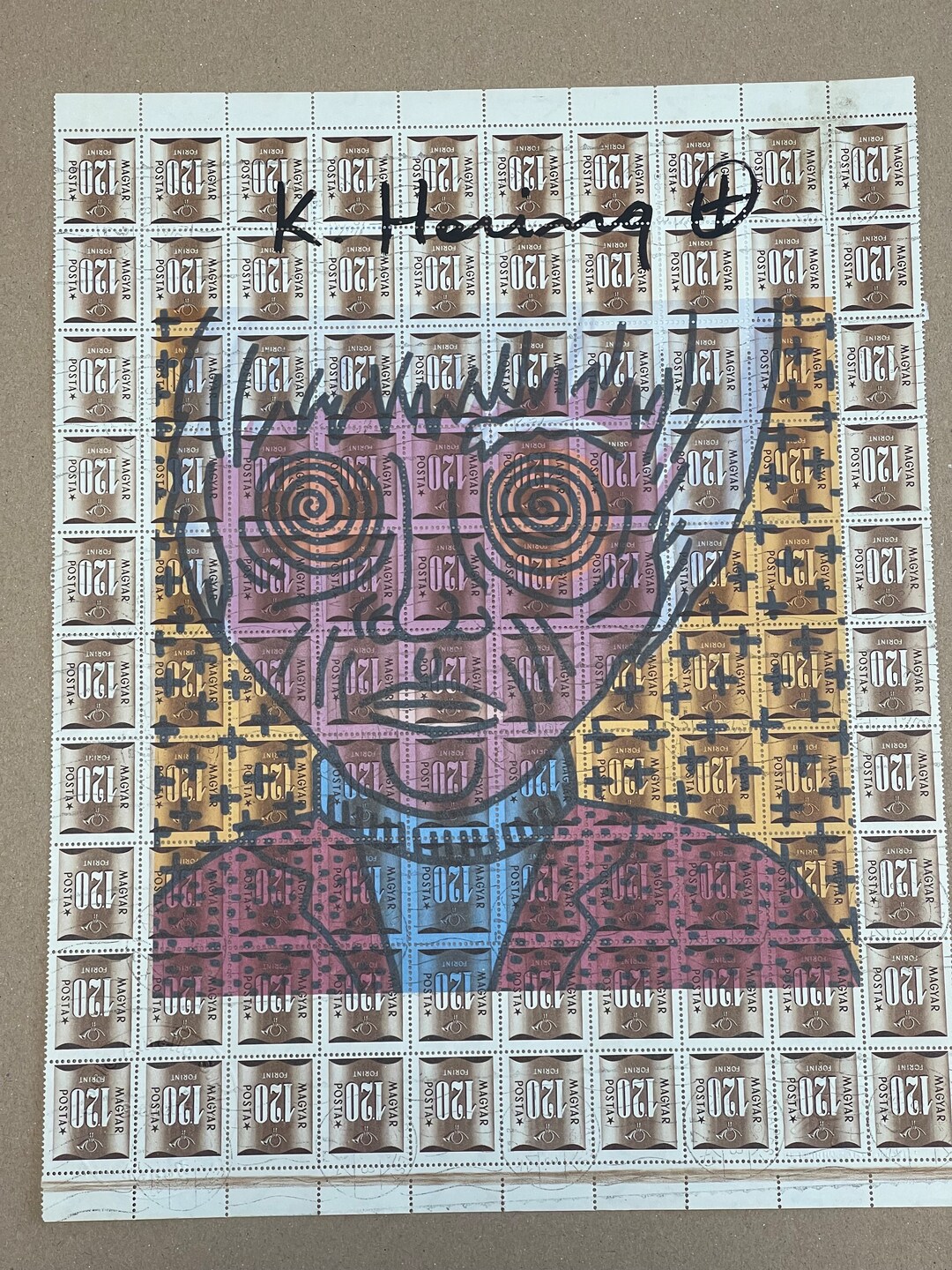 Keith Haring Postal Stamps Sheet and Hand Colored Certificate of ...