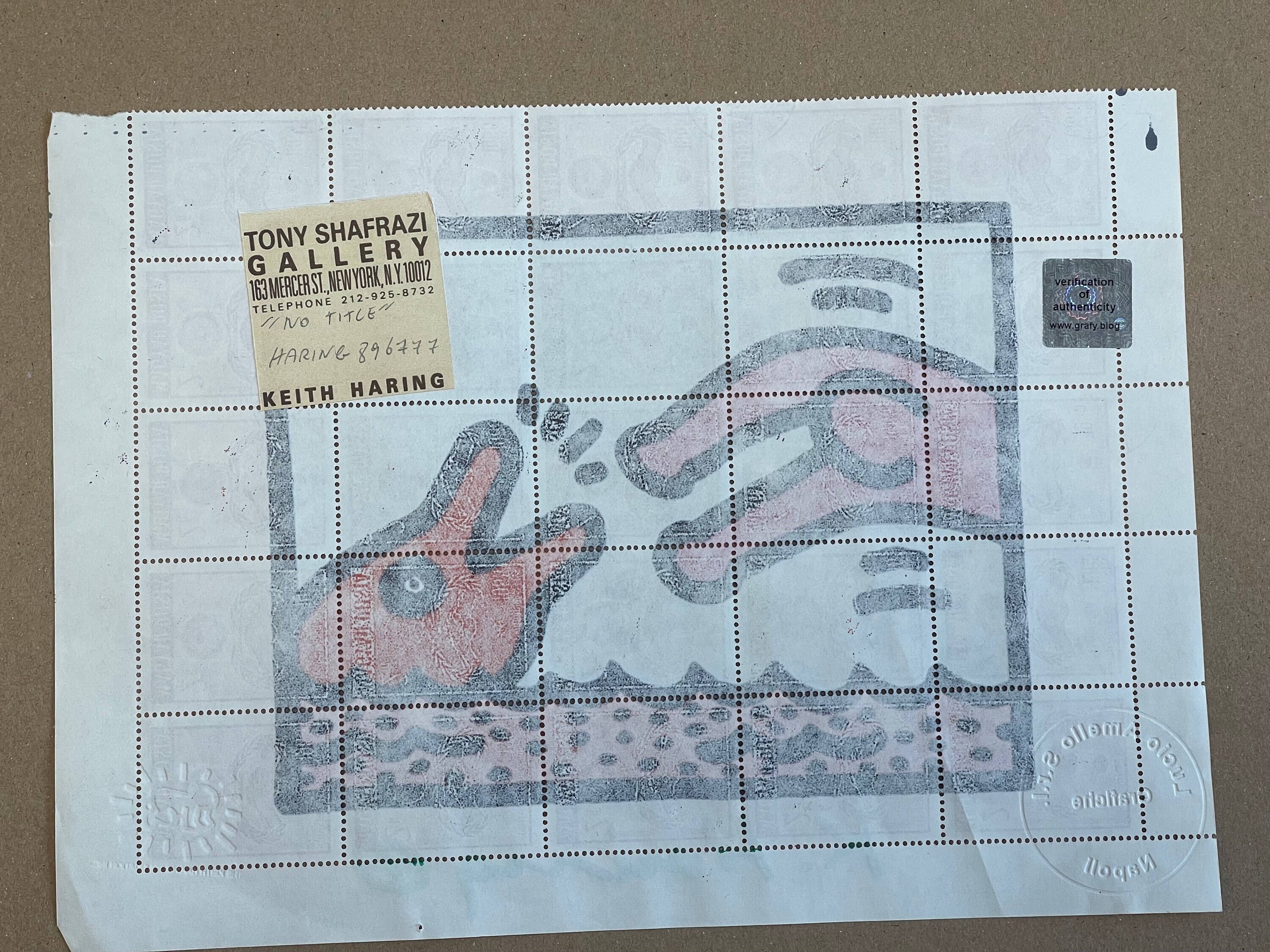 Keith Haring Postal Stamps Sheet and Hand Colored Certificate of ...