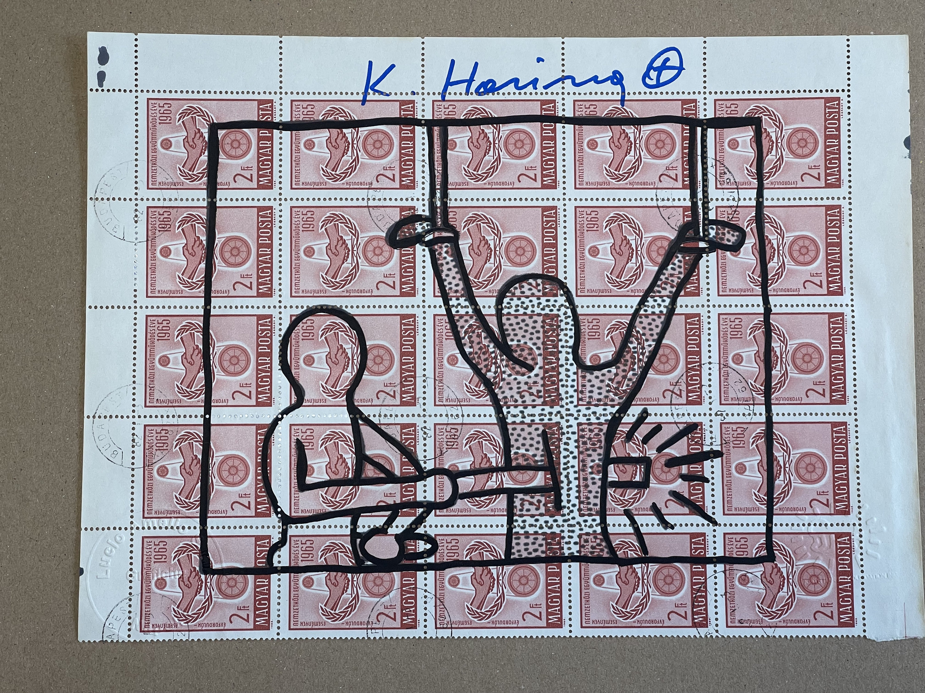 Keith Haring Postal Stamps Sheet and Hand Colored Certificate of ...