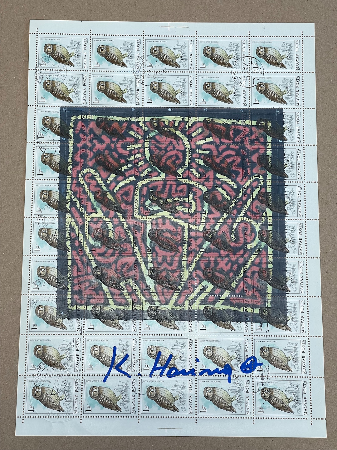 Keith Haring Postal Stamps Sheet and Hand Colored Certificate of ...