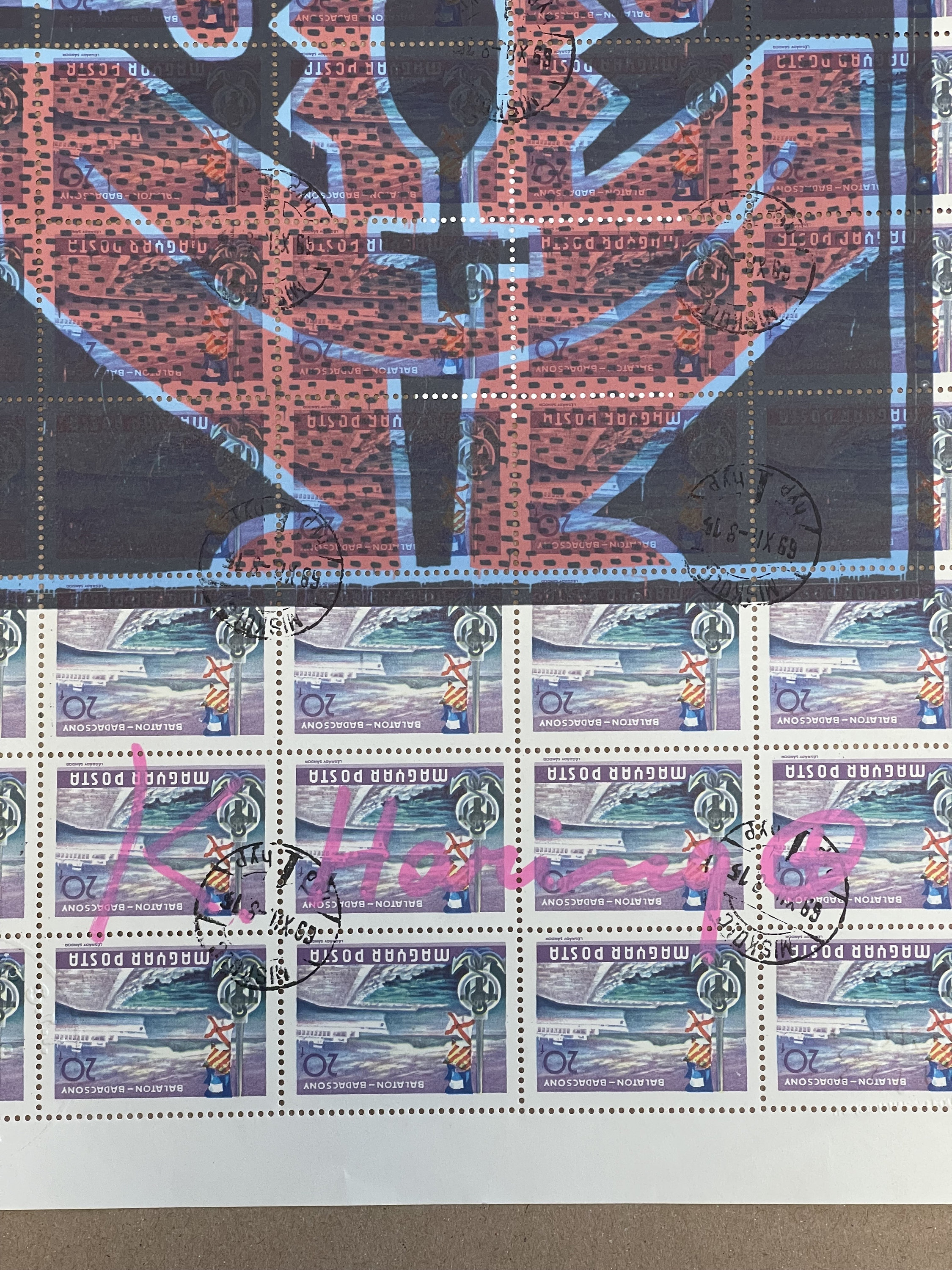 Keith Haring Postal Stamps Sheet and Hand Colored Certificate of ...