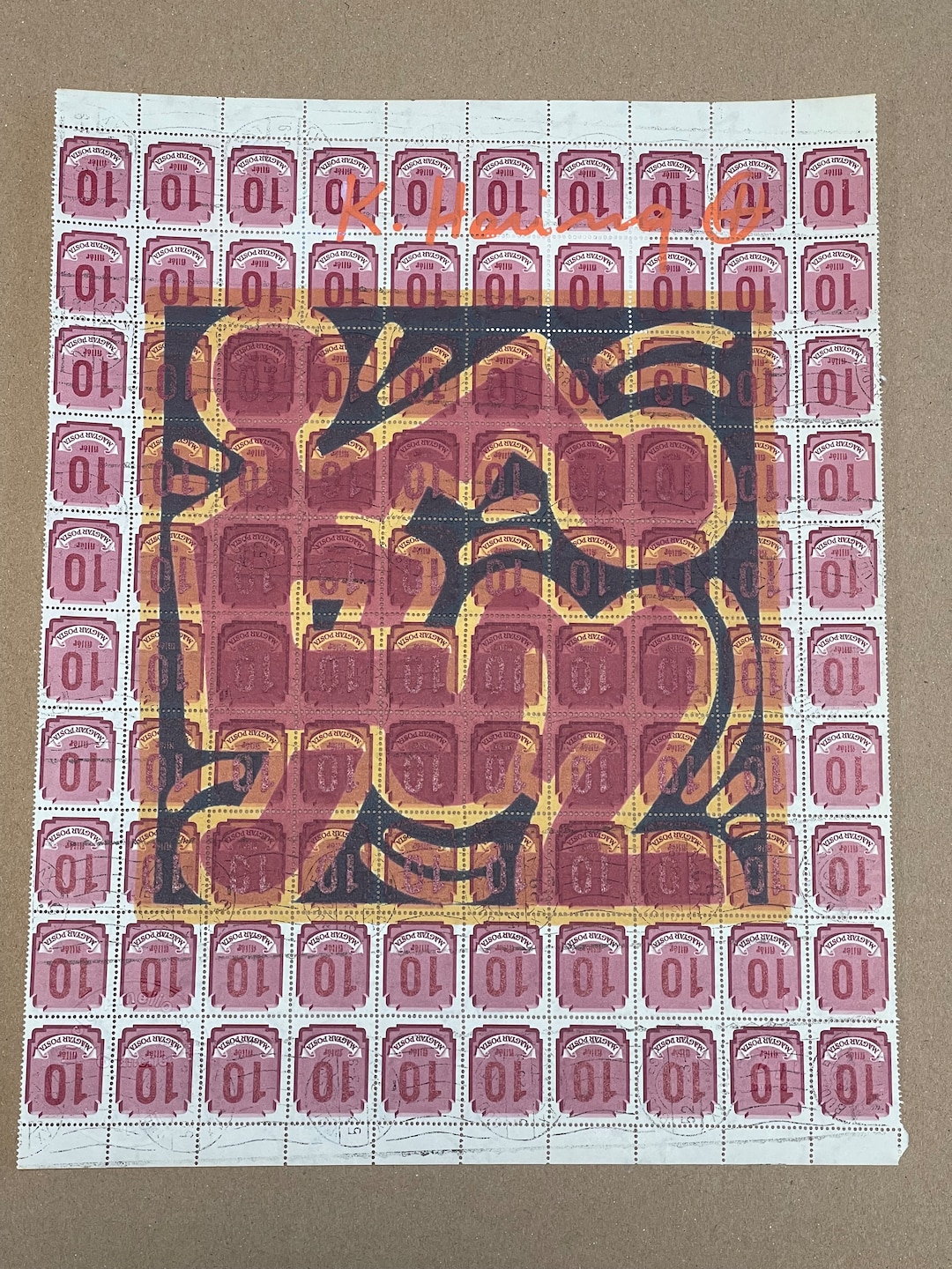 Keith Haring Postal Stamps Sheet and Hand Colored Certificate of ...