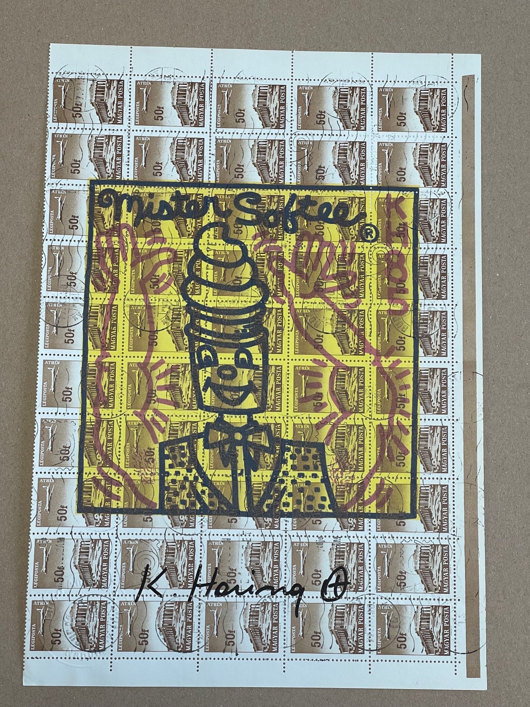 Keith Haring Postal Stamps Sheet and Hand Colored Certificate of ...