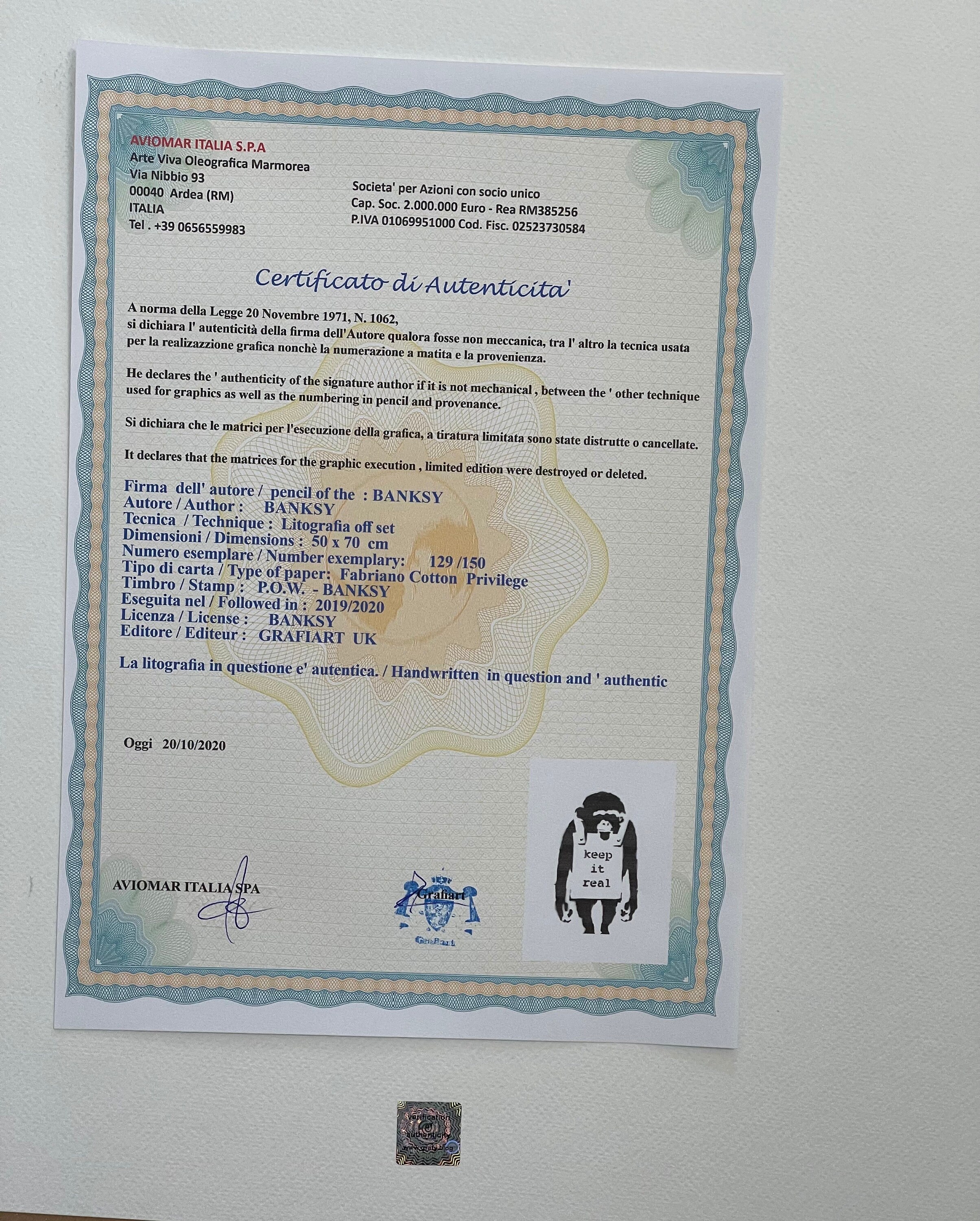 BANKSY Signed Certificate banksy Wall Art Banksy - Etsy