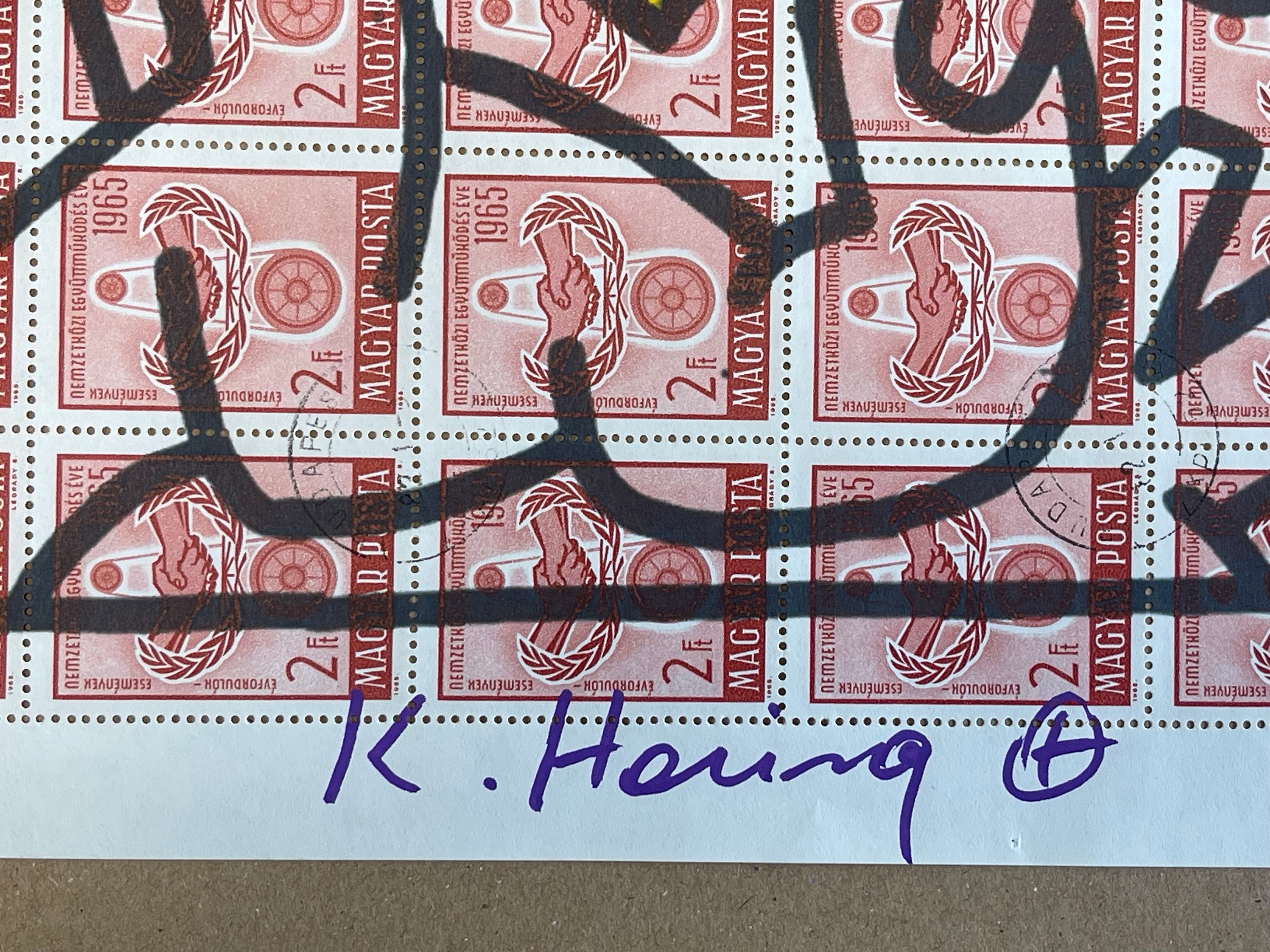 Keith Haring Postal Stamps Sheet and Hand Colored Certificate of ...