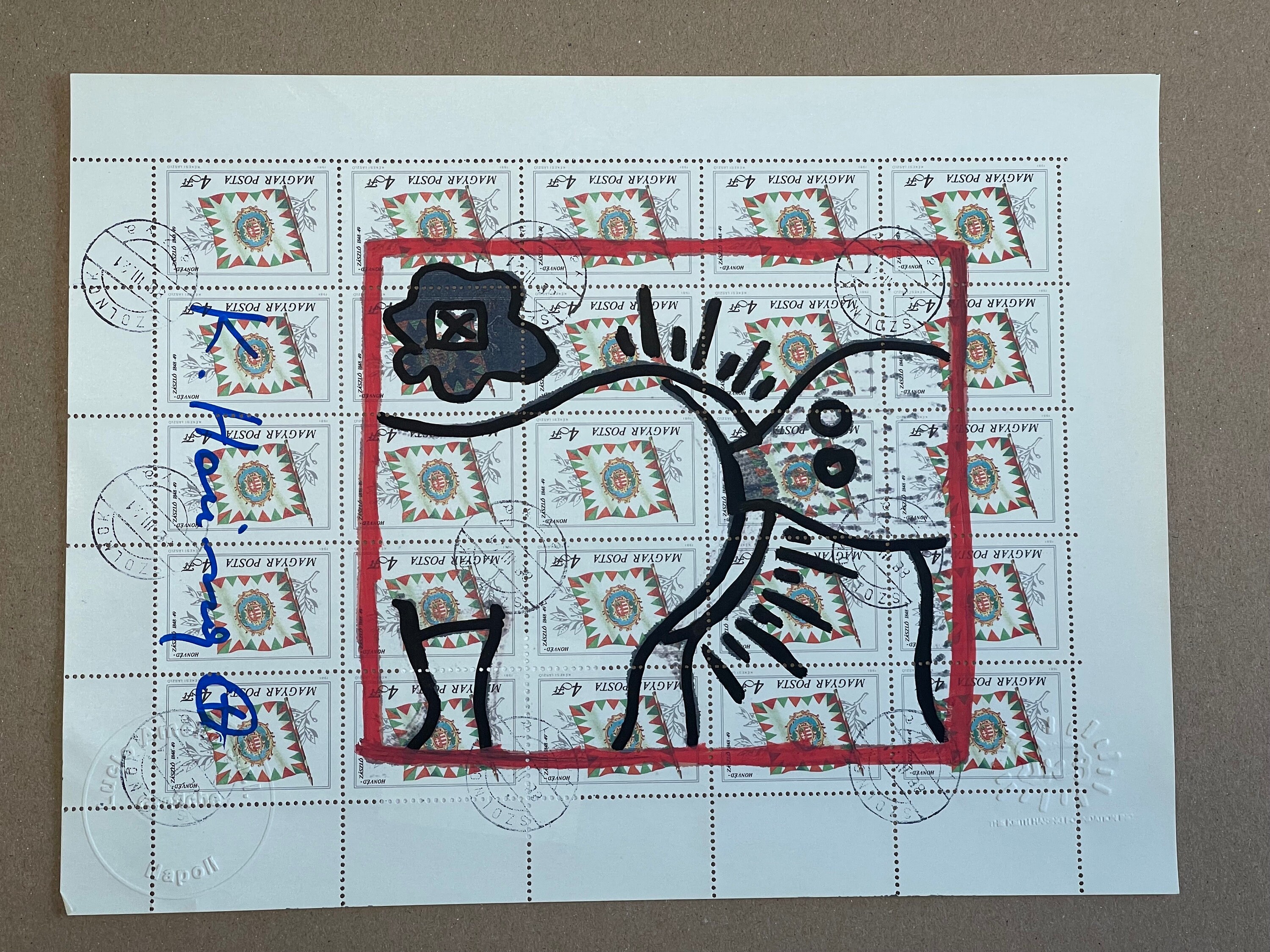 Keith Haring Postal Stamps Sheet and Hand Colored Certificate of ...