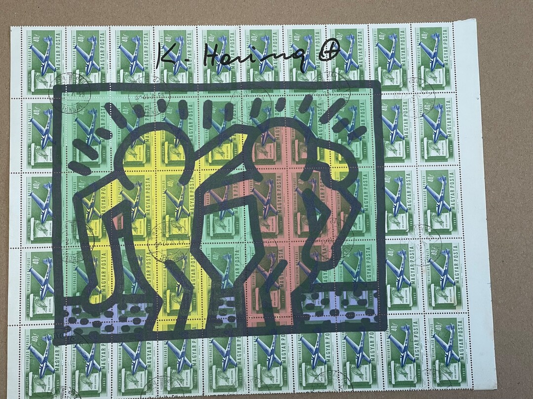 Keith Haring Postal Stamps Sheet and Hand Colored Certificate of ...