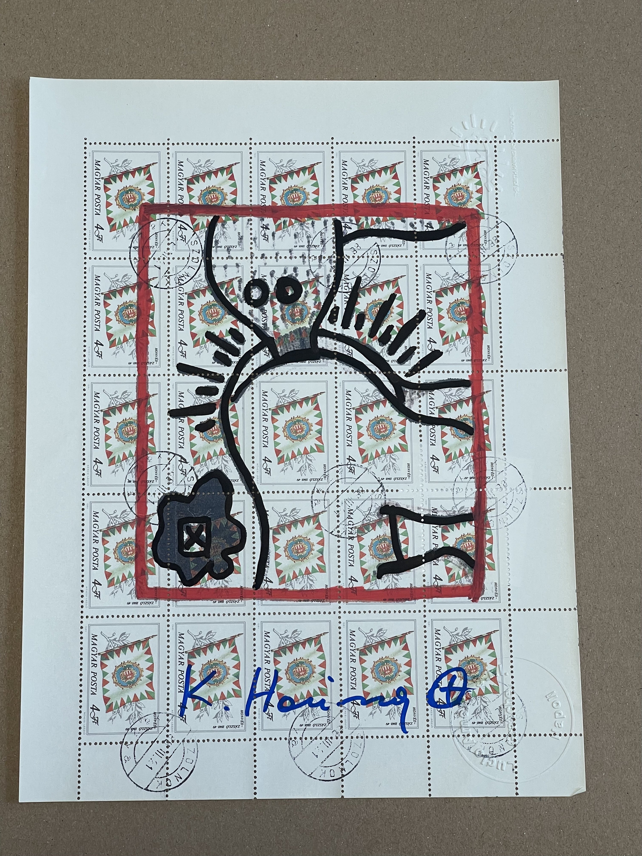 Keith Haring Postal Stamps Sheet and Hand Colored Certificate of ...
