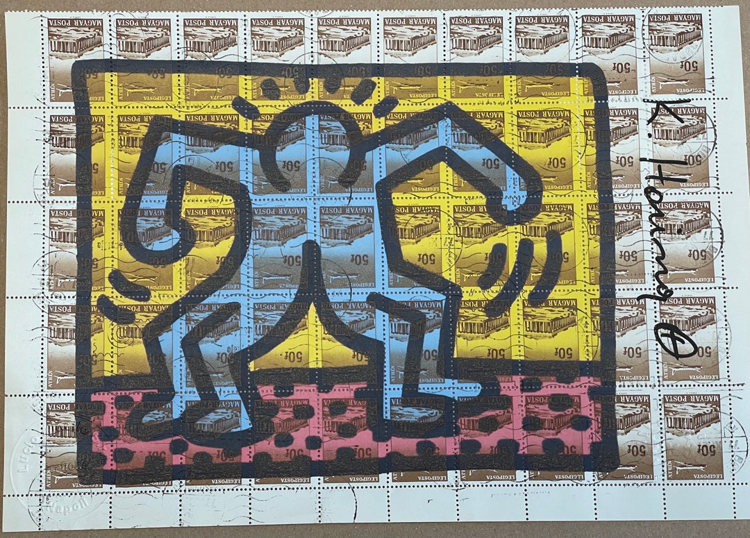 Keith Haring Postal Stamps Sheet and Hand Colored Certificate of ...