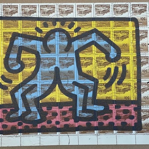Keith Haring Postal Stamps Sheet and Hand Colored Certificate of ...